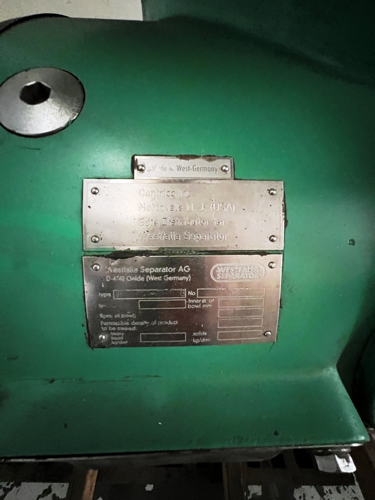 WESTFALIA RSA 150-01-076 VEGETABLE OIL SEPARATOR, 316SS. - SeparatorWorks